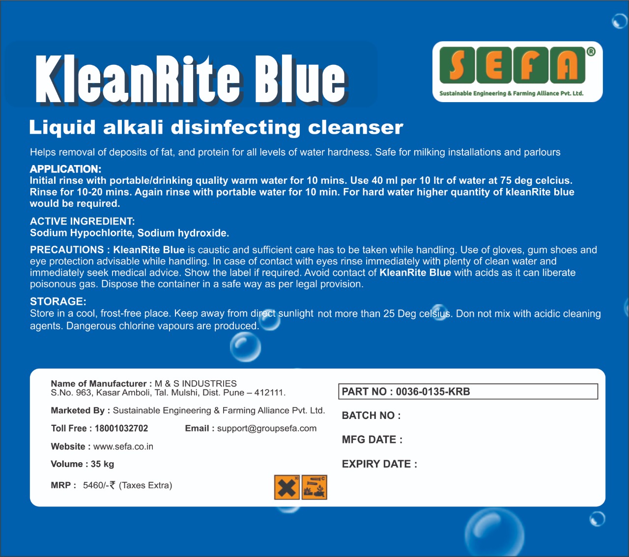 KleanRite Blue 35 kg – Sefa, Sustainable Engineering and Farming ...